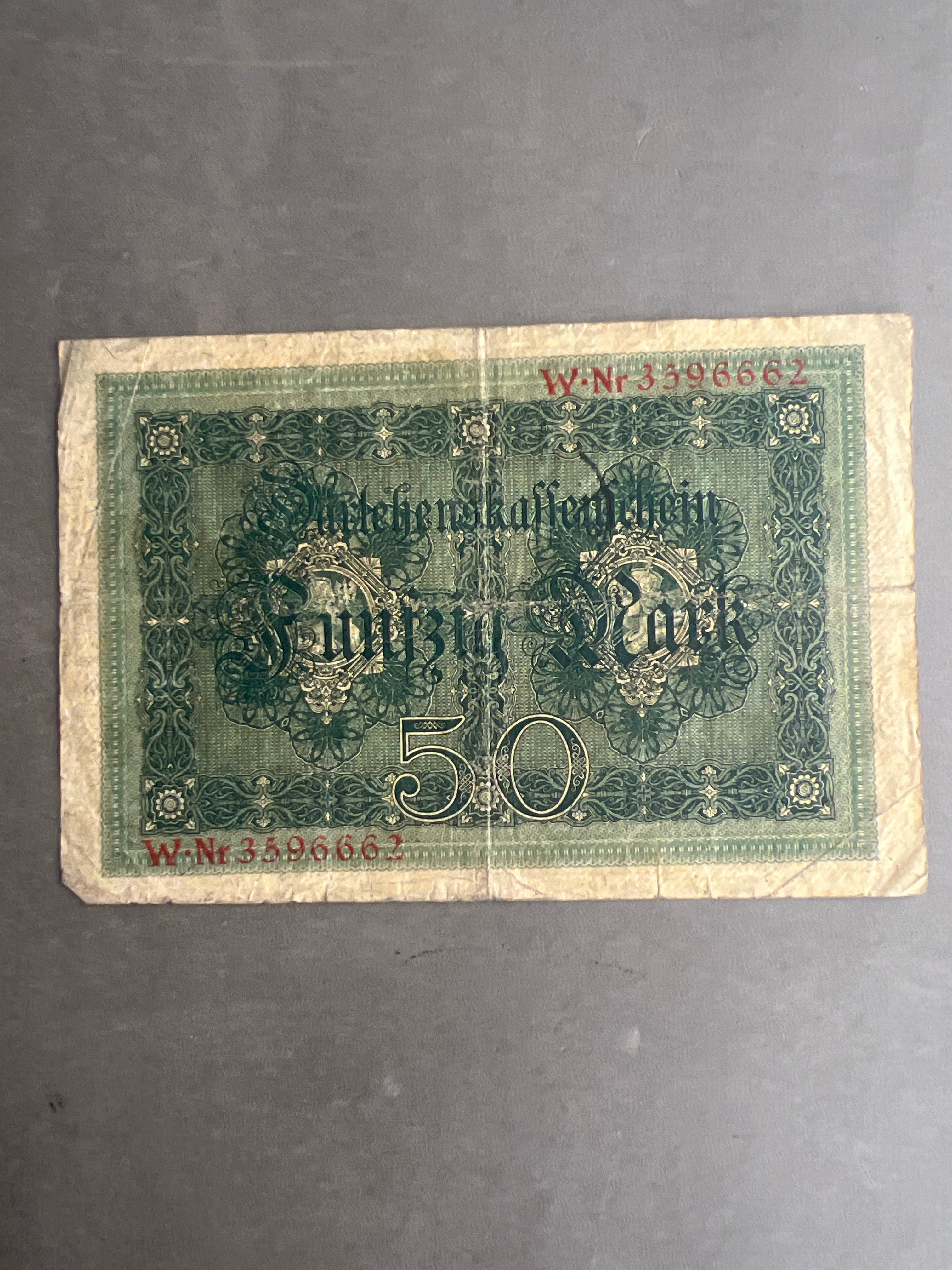 WW1 Tysk "Reichsbanknote" Pengeseddel. Original. – DJURHUUS-AUCTIONS